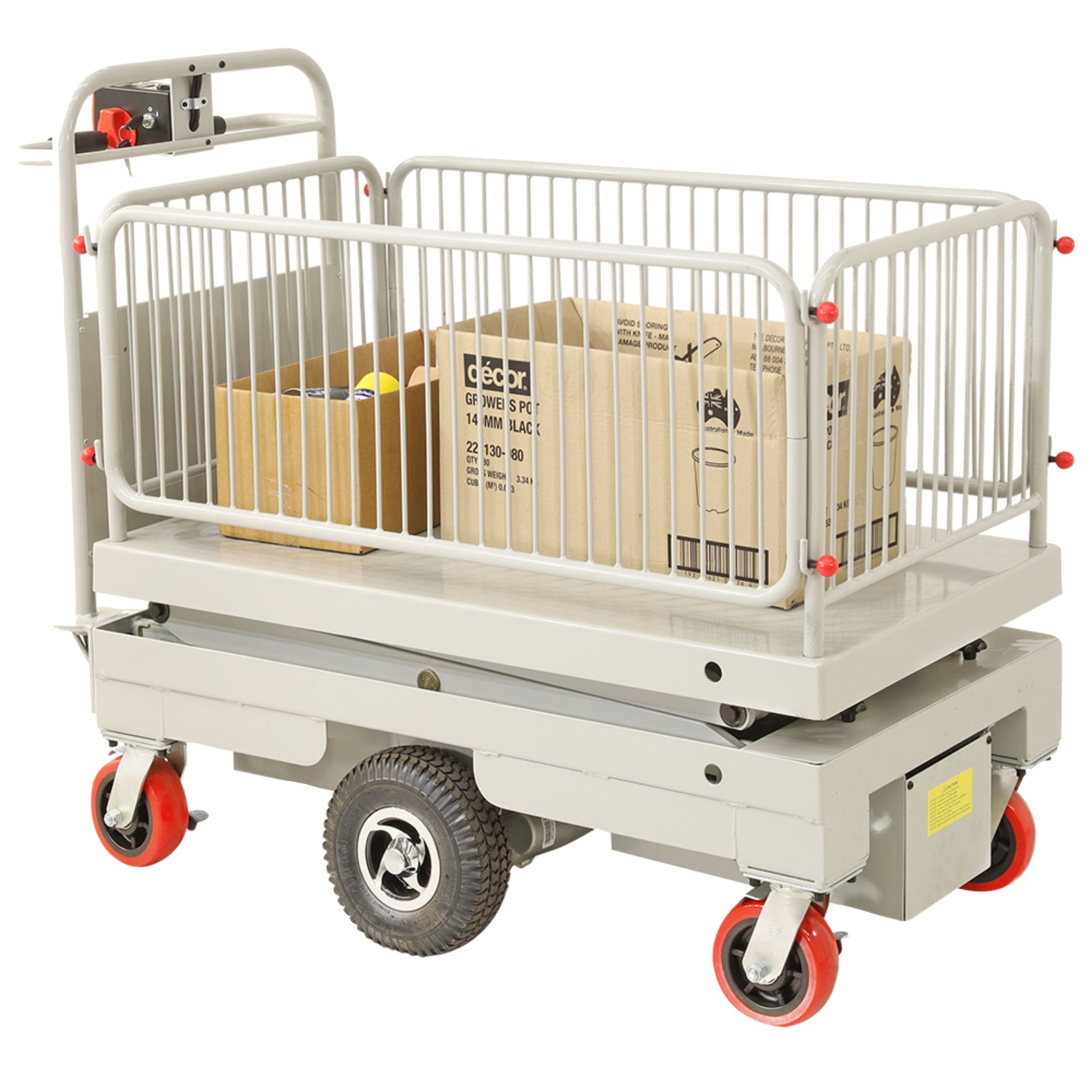 Self Propelled Electric Scissor Lift Trolley supplied with cage ...